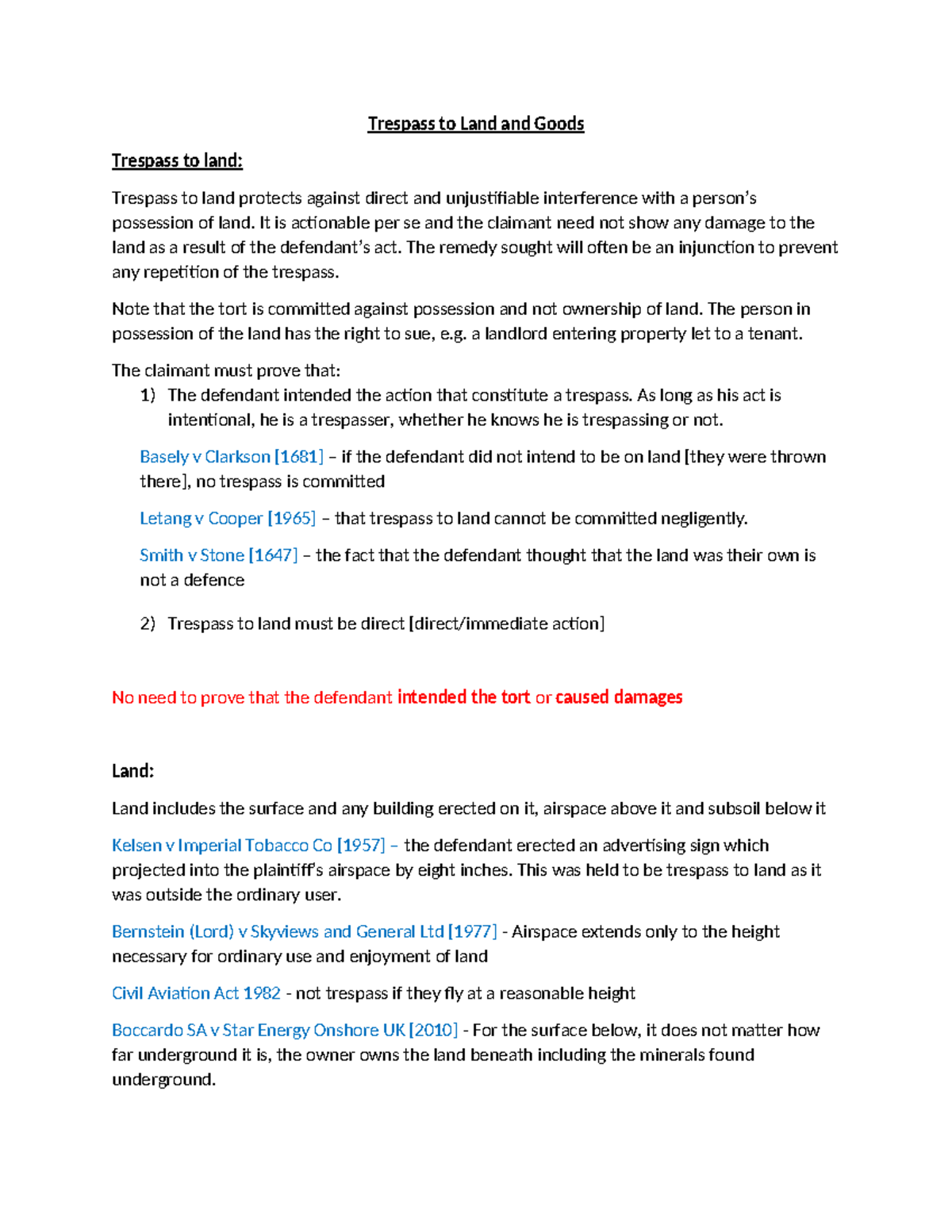 Tort Law Trespass To Land And Goods Trespass To Land And Goods