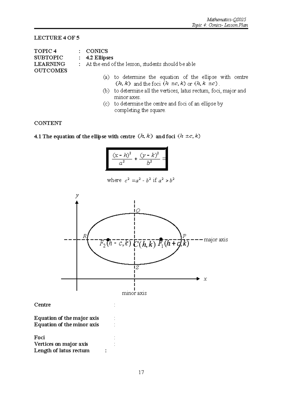 Conics Lecture 4 OF 5 stu - mathematics - Studocu