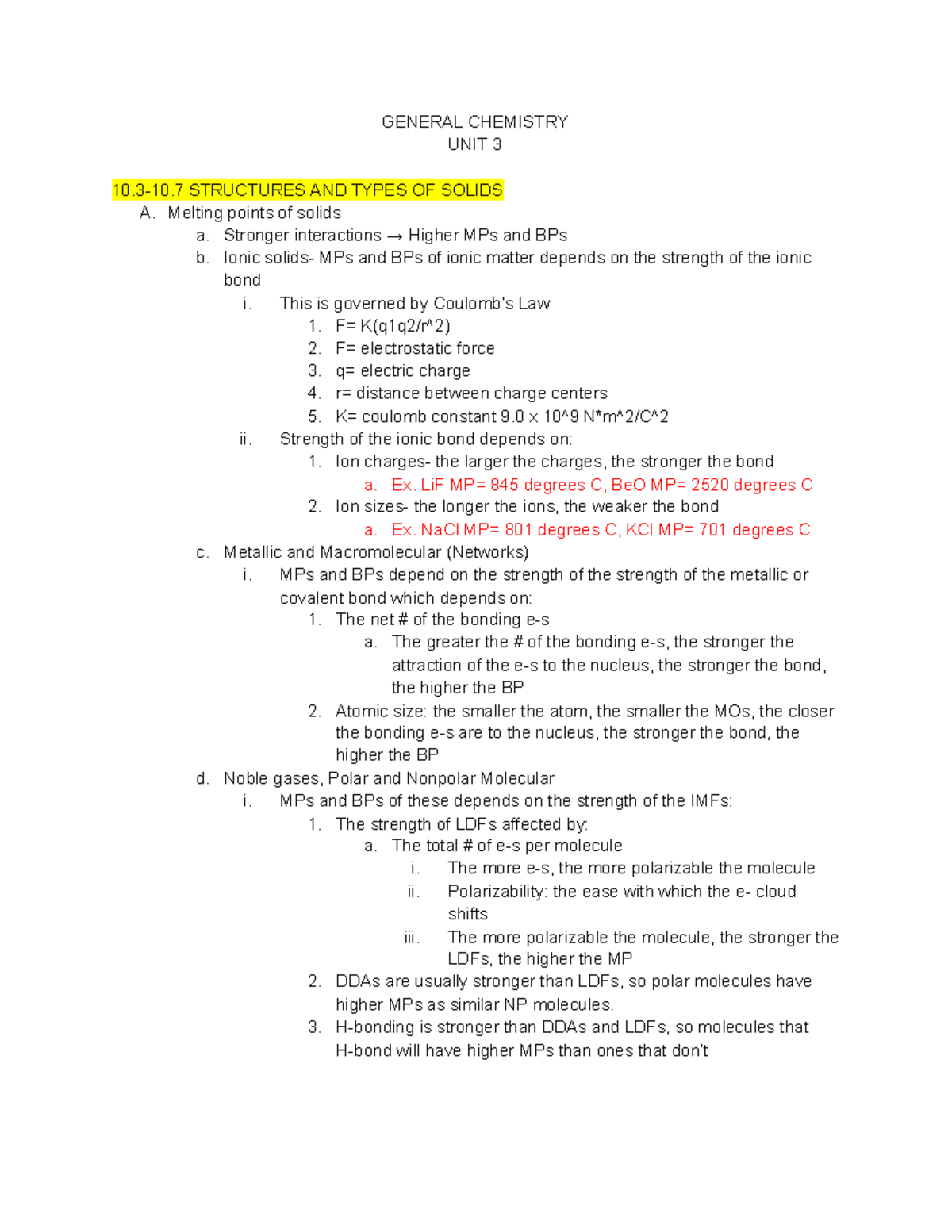 General Chemistry Week 8 Notes - GENERAL CHEMISTRY UNIT 3 10.3-10 ...