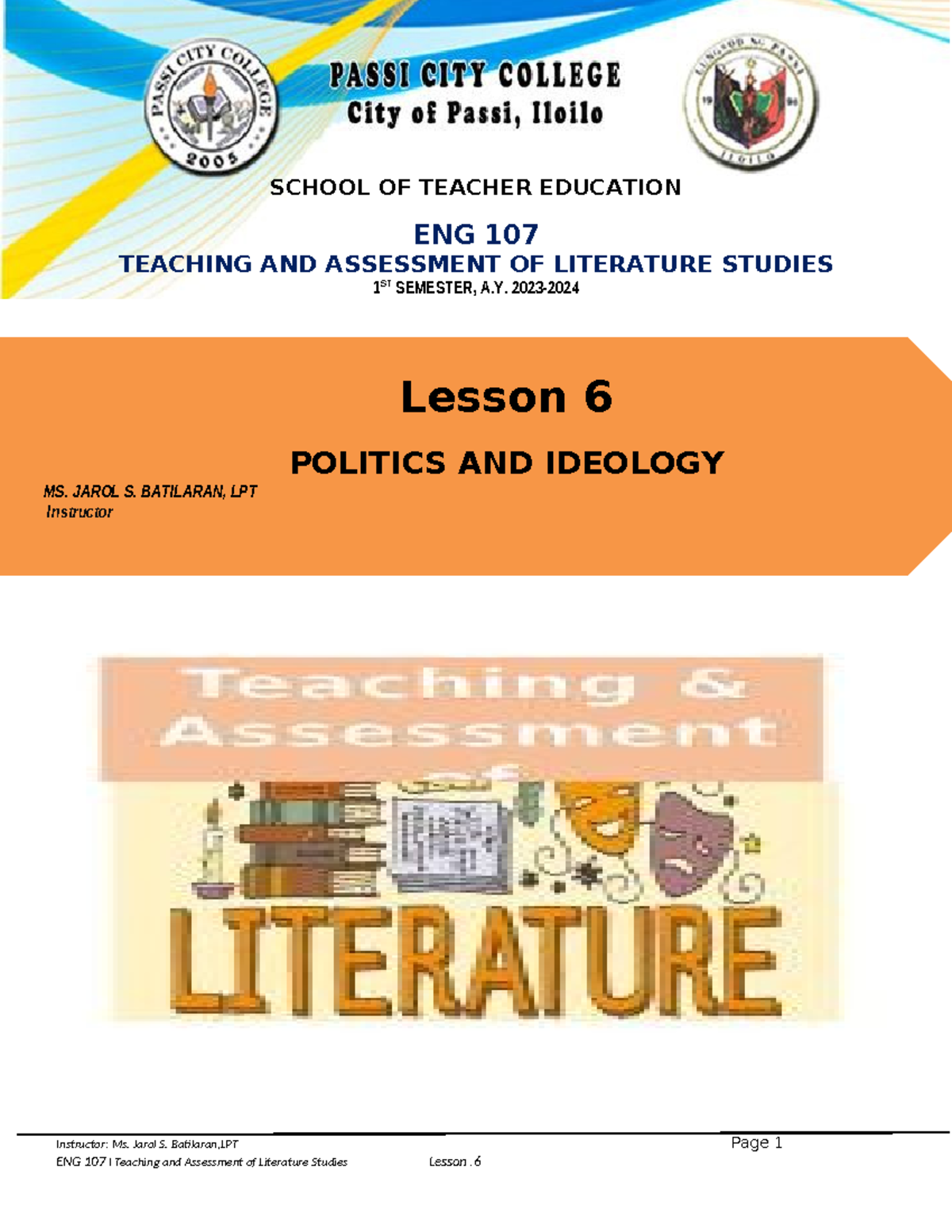 ENG 107 - Lesson 6 - ENG 107 - Lesson 6 POLITICS AND IDEOLOGY MS. JAROL ...