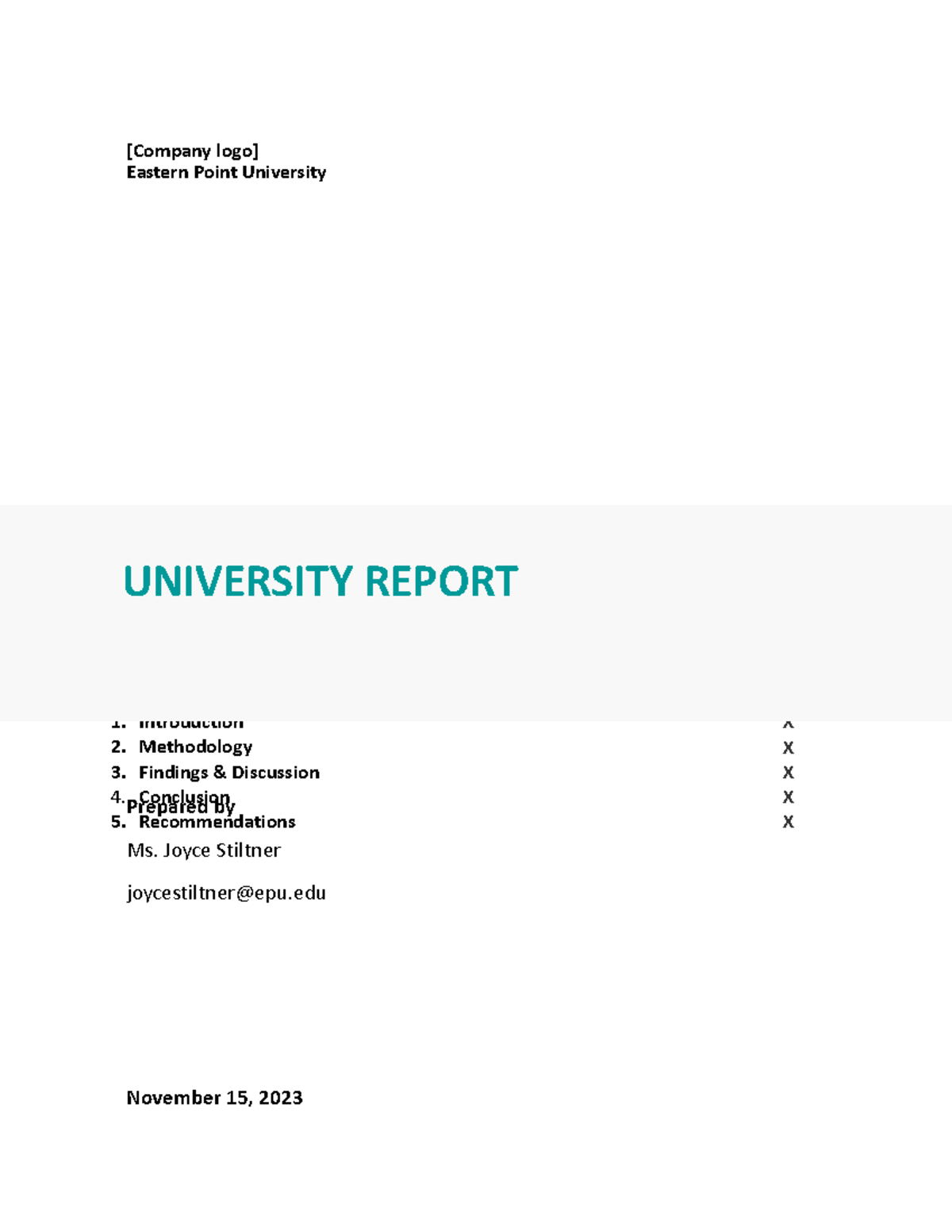 Copy of Free Basic University Report Template - TABLE OF CONTENTS 1 ...