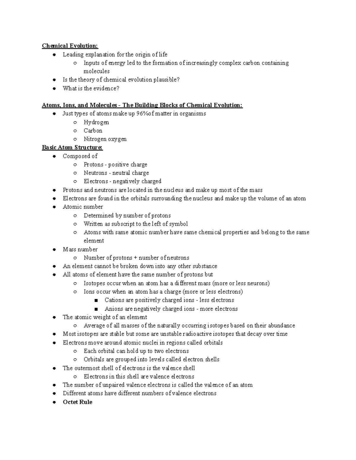 Water and Carbon - The Chemical Basis of Life - Chemical Evolution ...