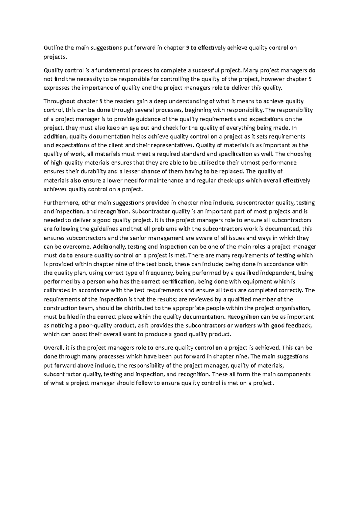 Outline the main suggestions put forward in chapter 9 to effectively ...