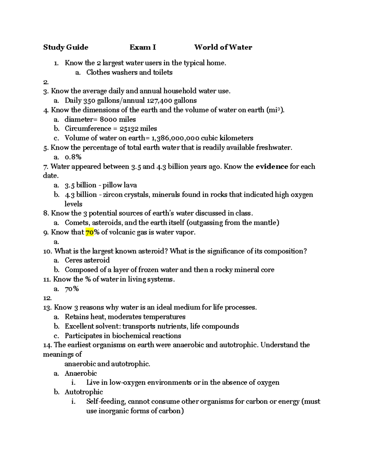 UF world of warer exam 1 study guide - Study Guide Exam I World of ...