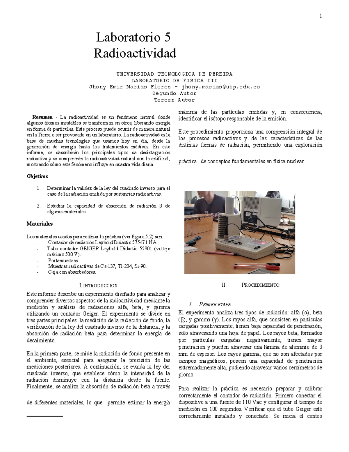 Laboratorio 5 - Resumen - La radioactividad es un fenómeno natural ...