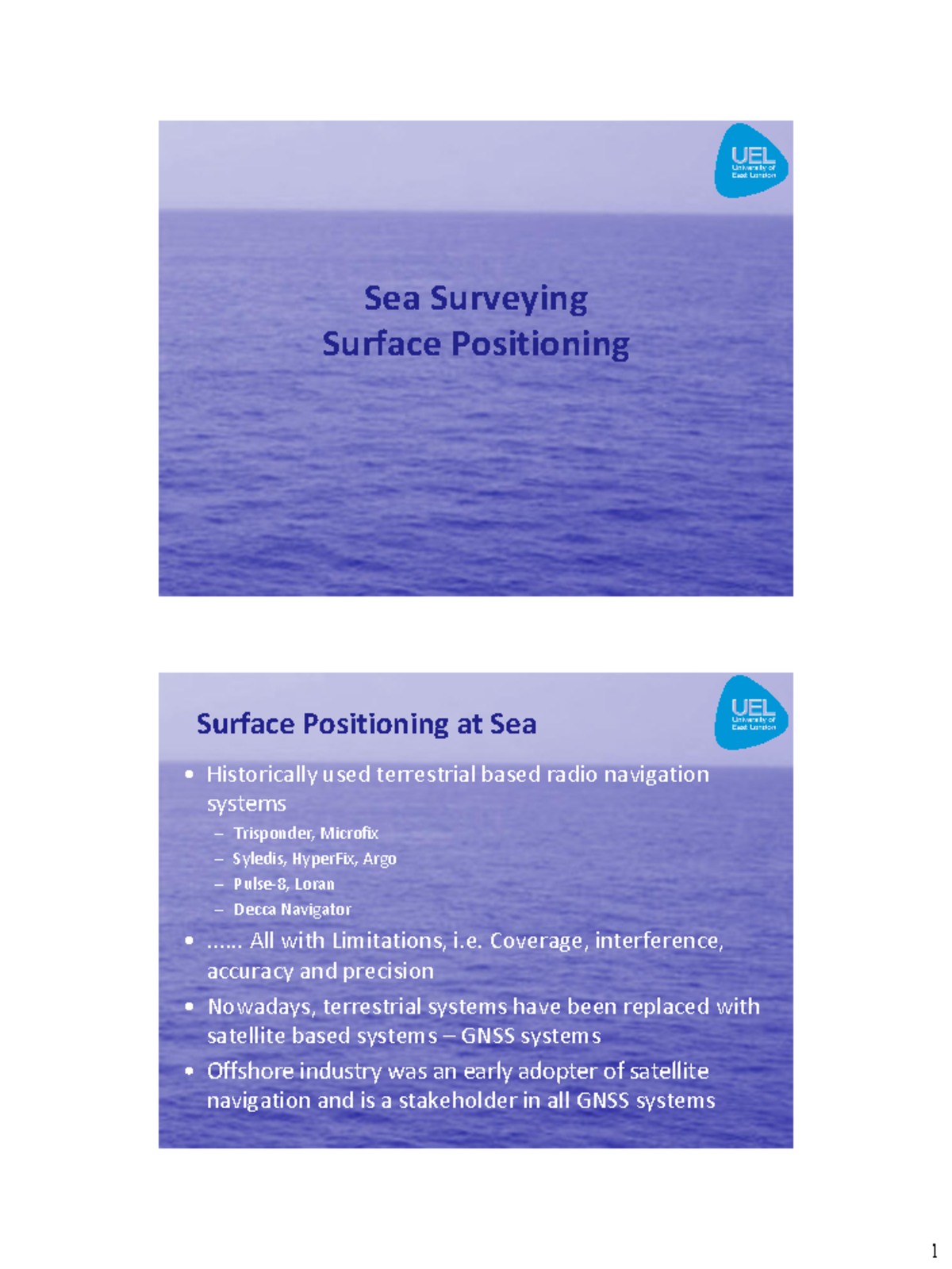 W2 Surface Positioning 2018-9 - Sea Surveying Surface Positioning Surface Positioning at Sea ...