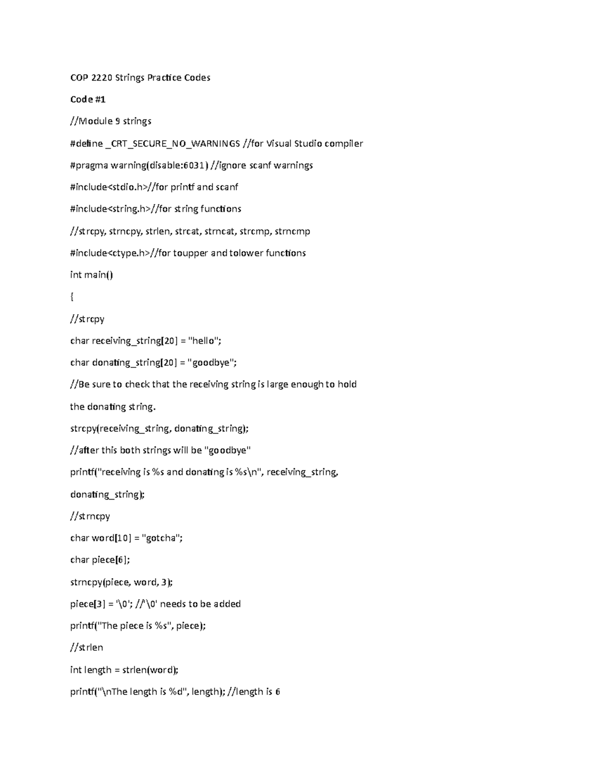 COP 2220 Strings Practice Codes - COP 2220 Strings Practice Codes Code ...