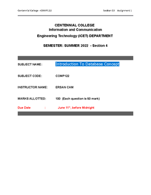 COMP-122 Assignment 1 - Task 1 1. Data redundancy refers to the duplication of data wherein the ...