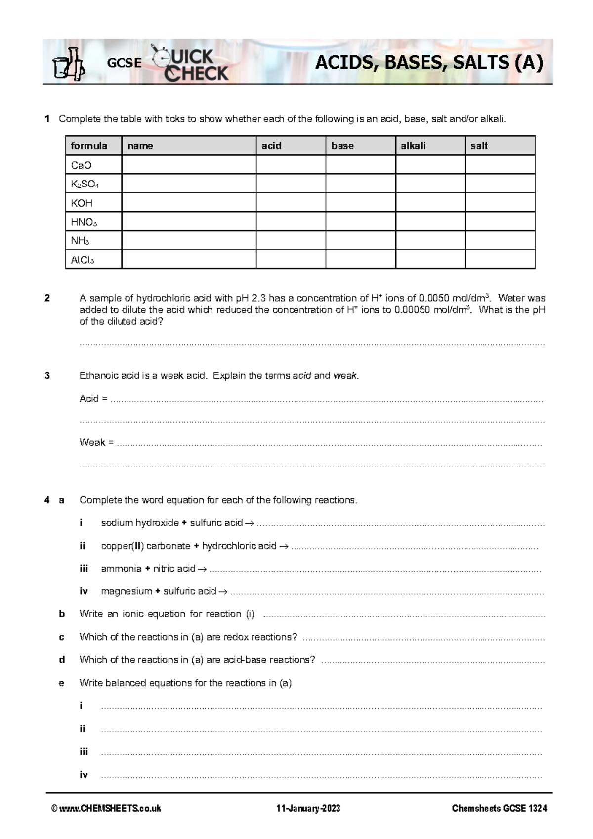 Chemsheets GCSE 1324 QC Acids bases salts A - © CHEMSHEETS.co 11 ...