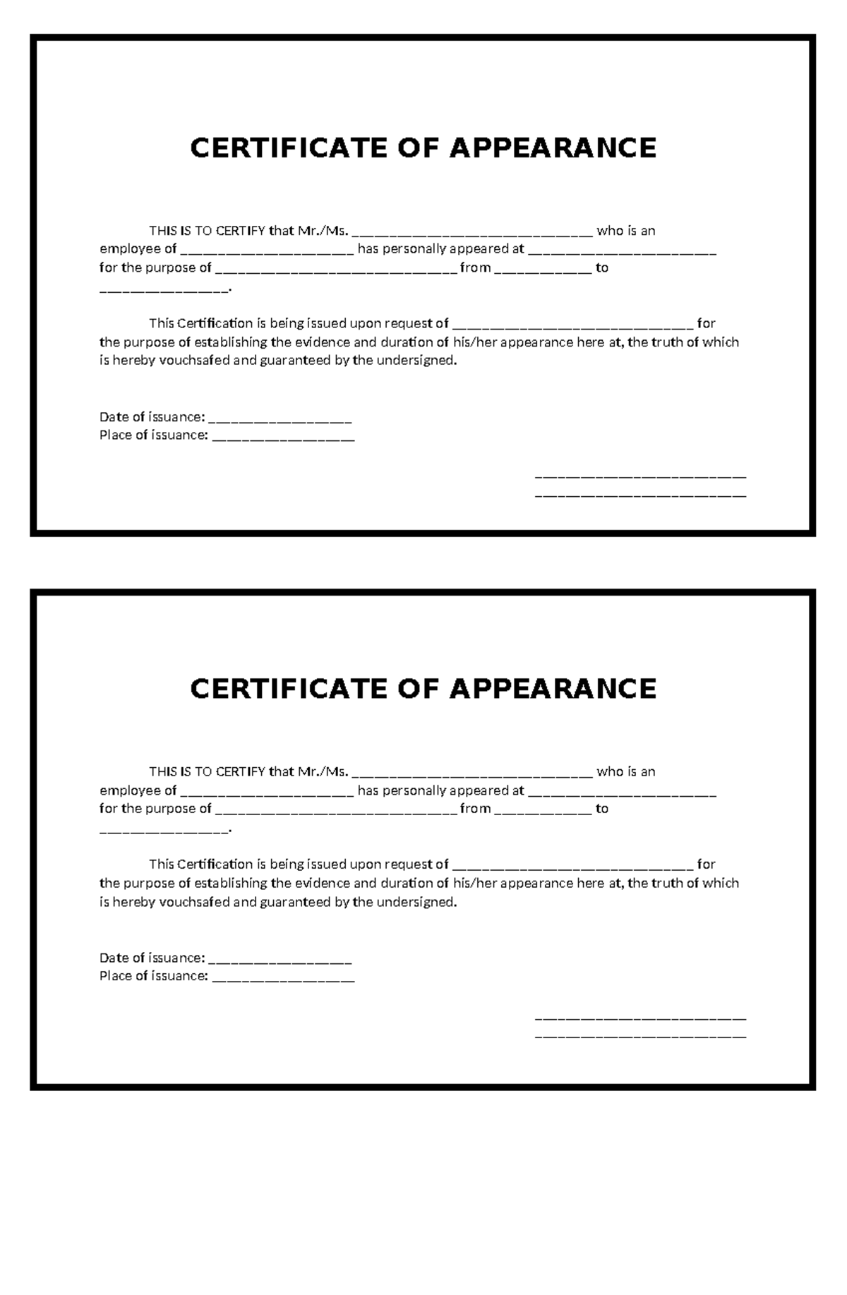 Certificate-OF- Appearance - CERTIFICATE OF APPEARANCE THIS IS TO ...