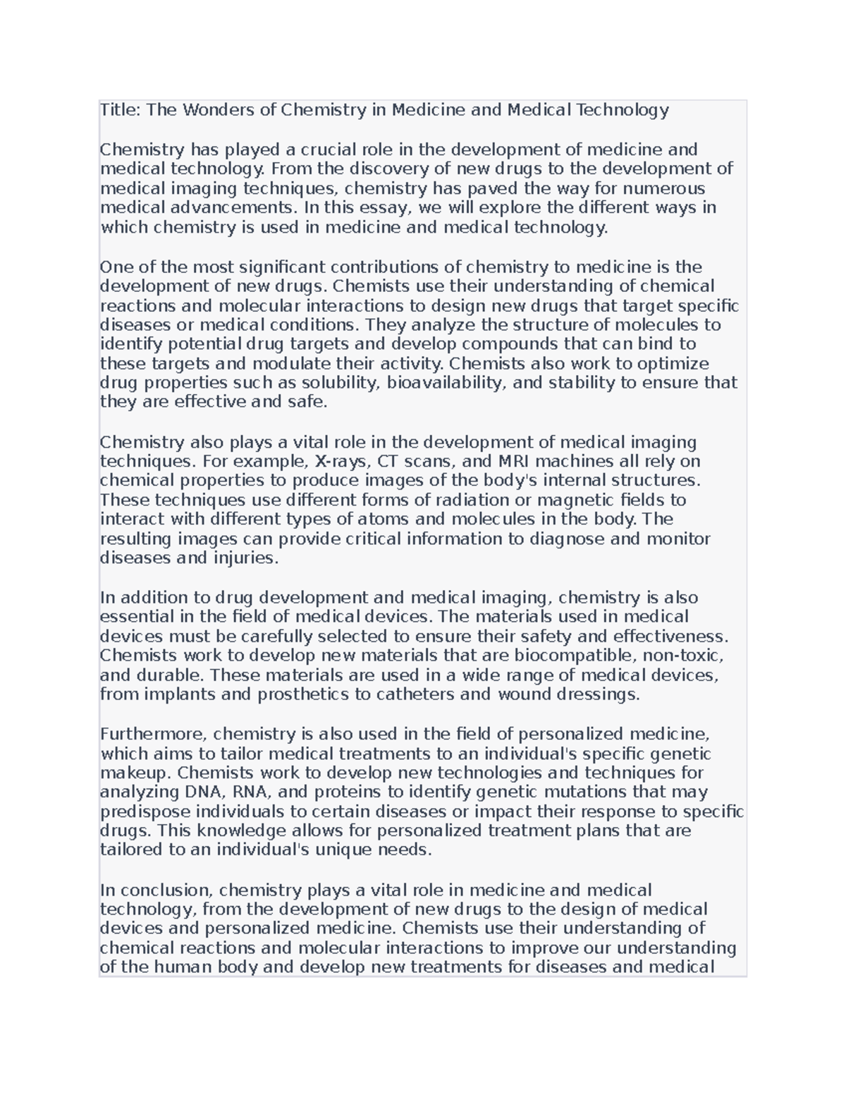 The Wonders of Chemistry in Medicine and Medical Technology - From the ...