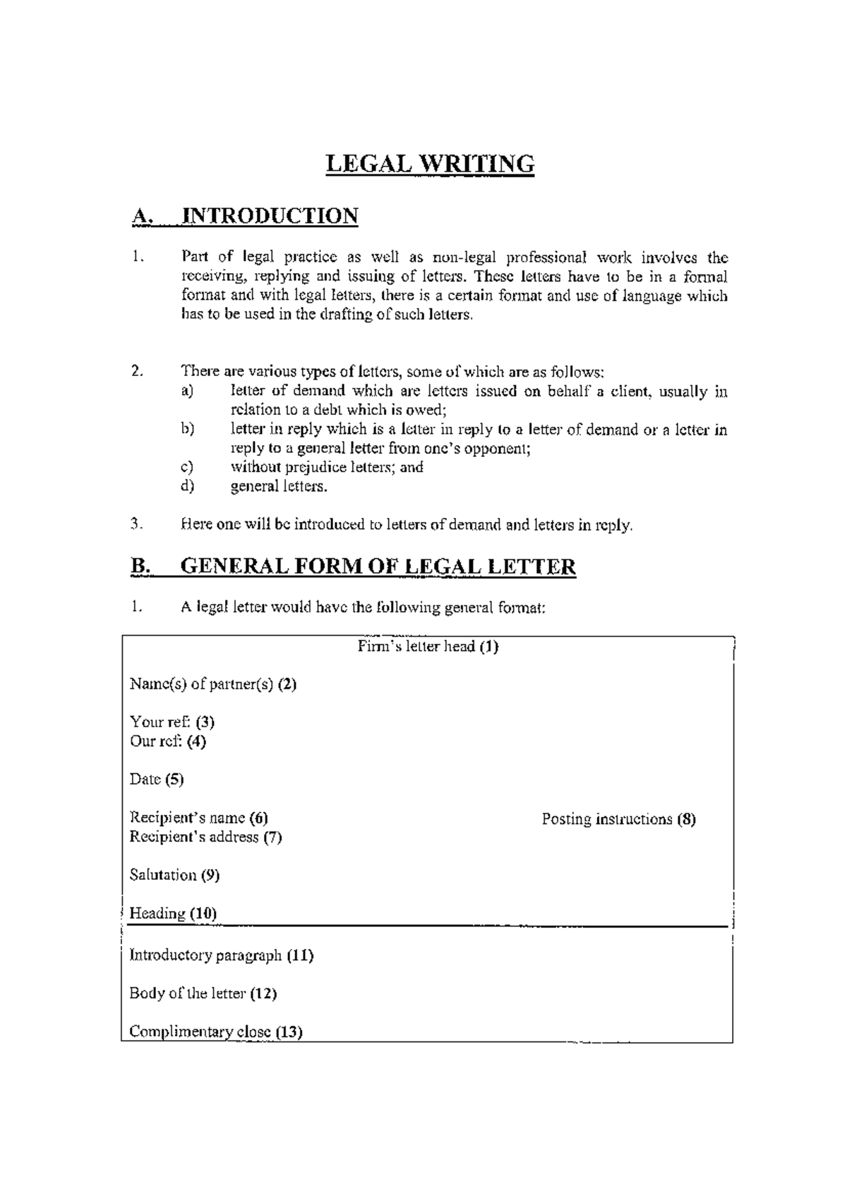 Legal Writing - notes on a letter of reply and other stuff..... older ...