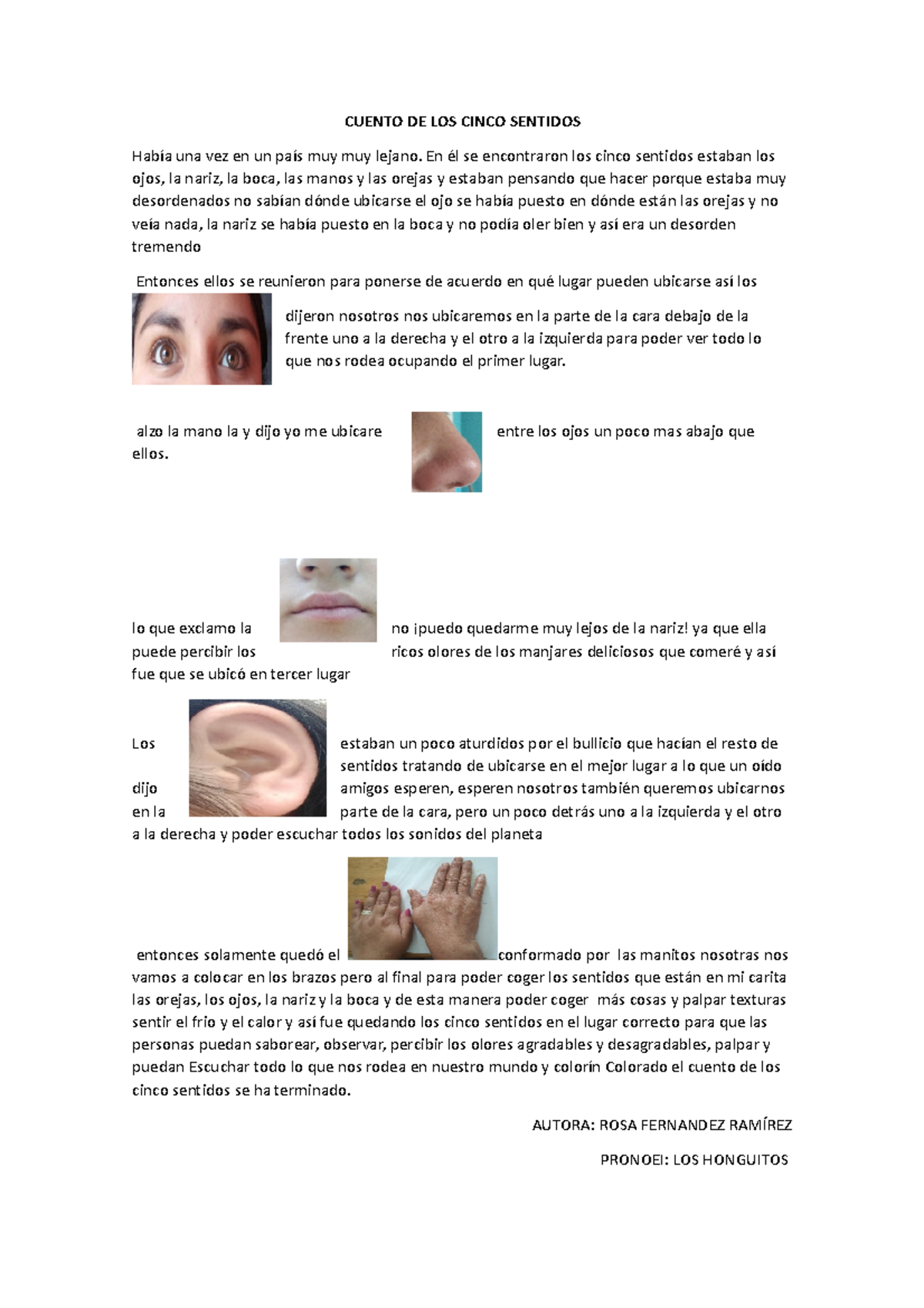 Cuento DE LOS Cinco Sentidos - CUENTO DE LOS CINCO SENTIDOS Había una ...