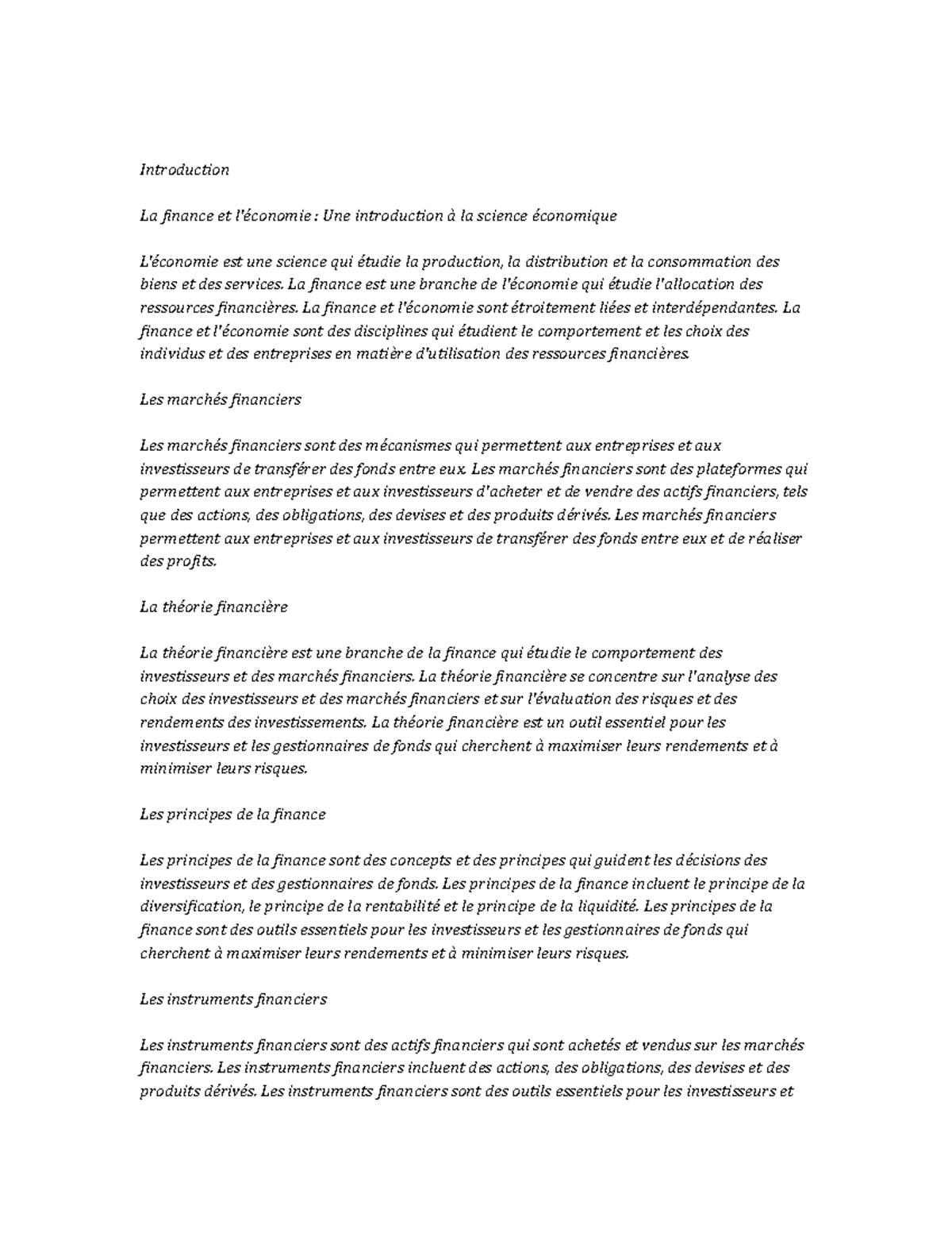 Financial Economics Study Notes - Introduction La finance et l'économie ...