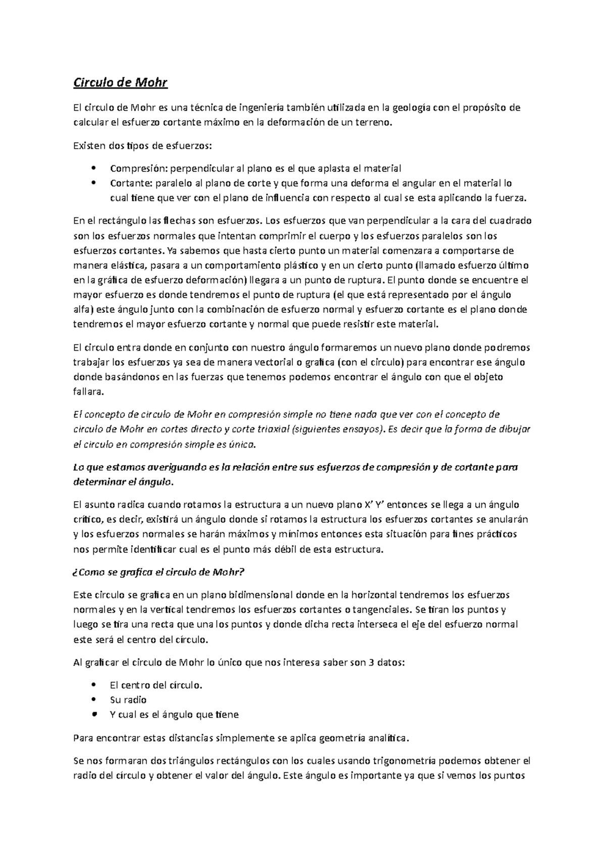 Conceptos de primera practica - Circulo de Mohr El circulo de Mohr es ...