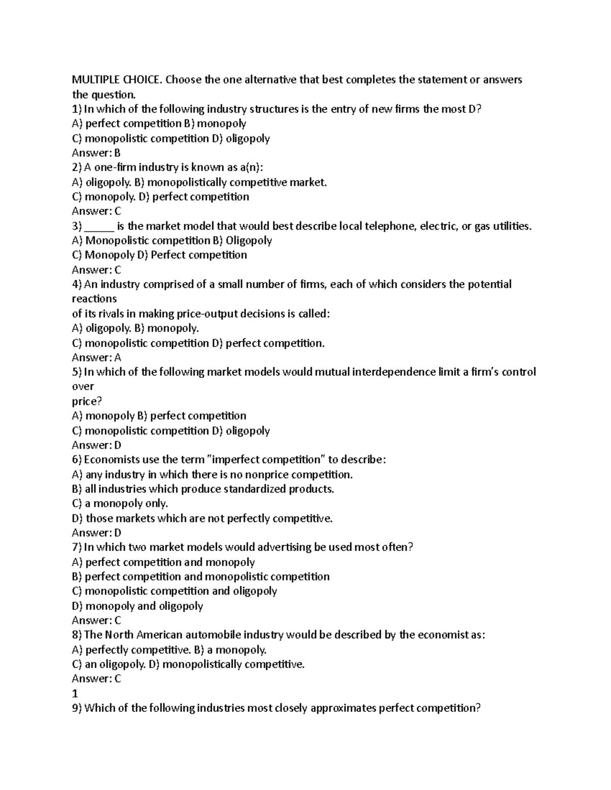 Multiple Choice 9 - MULTIPLE CHOICE. Choose the one alternative that ...