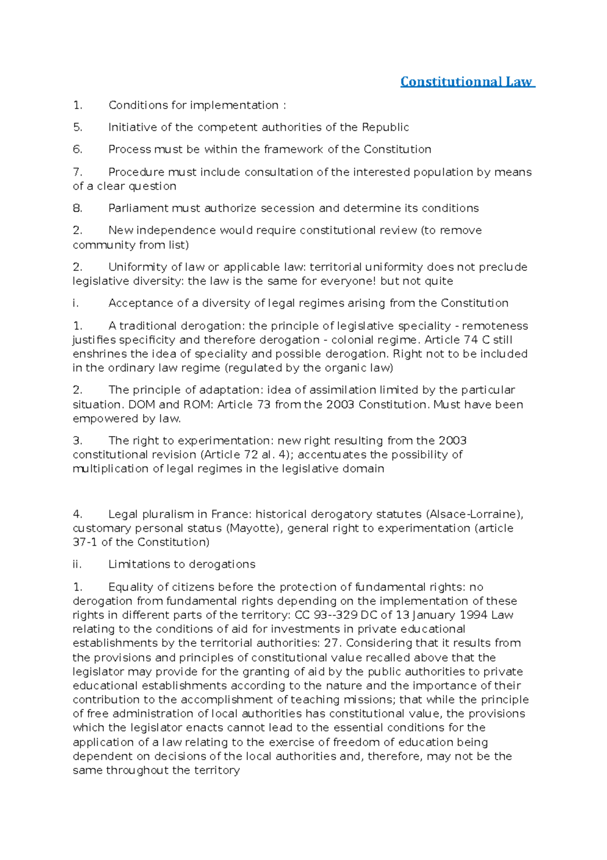 Constitutionnal Law Conditions for implementation 5 - Constitutionnal ...