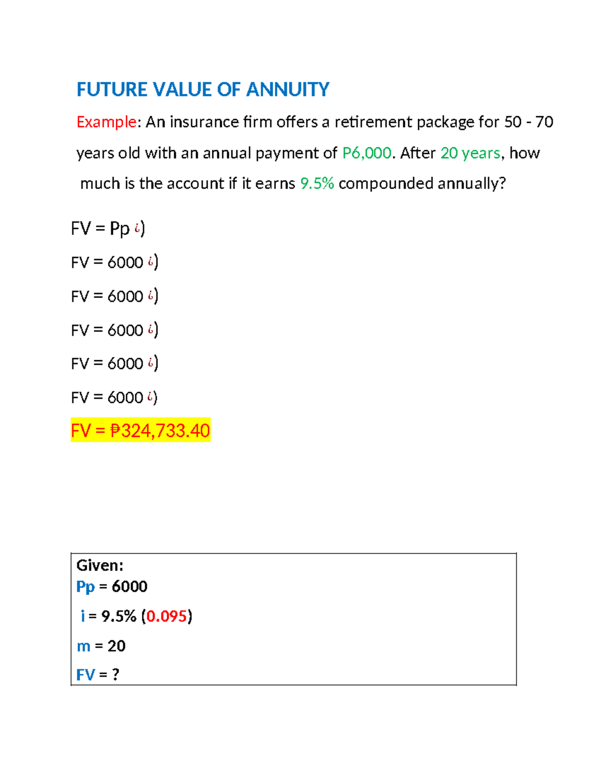 GEC104 05092023 Annuity Table - FUTURE VALUE OF ANNUITY Example: An ...
