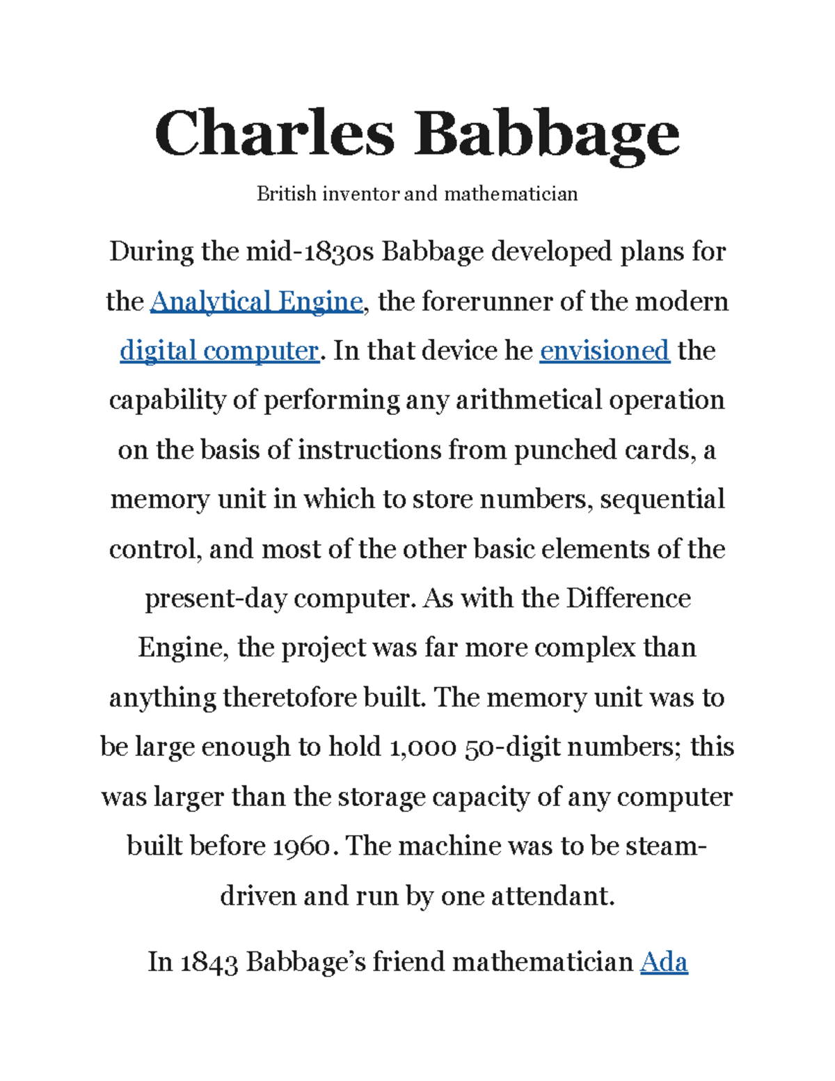 Charles Babbage - Charles Babbage British inventor and mathematician ...