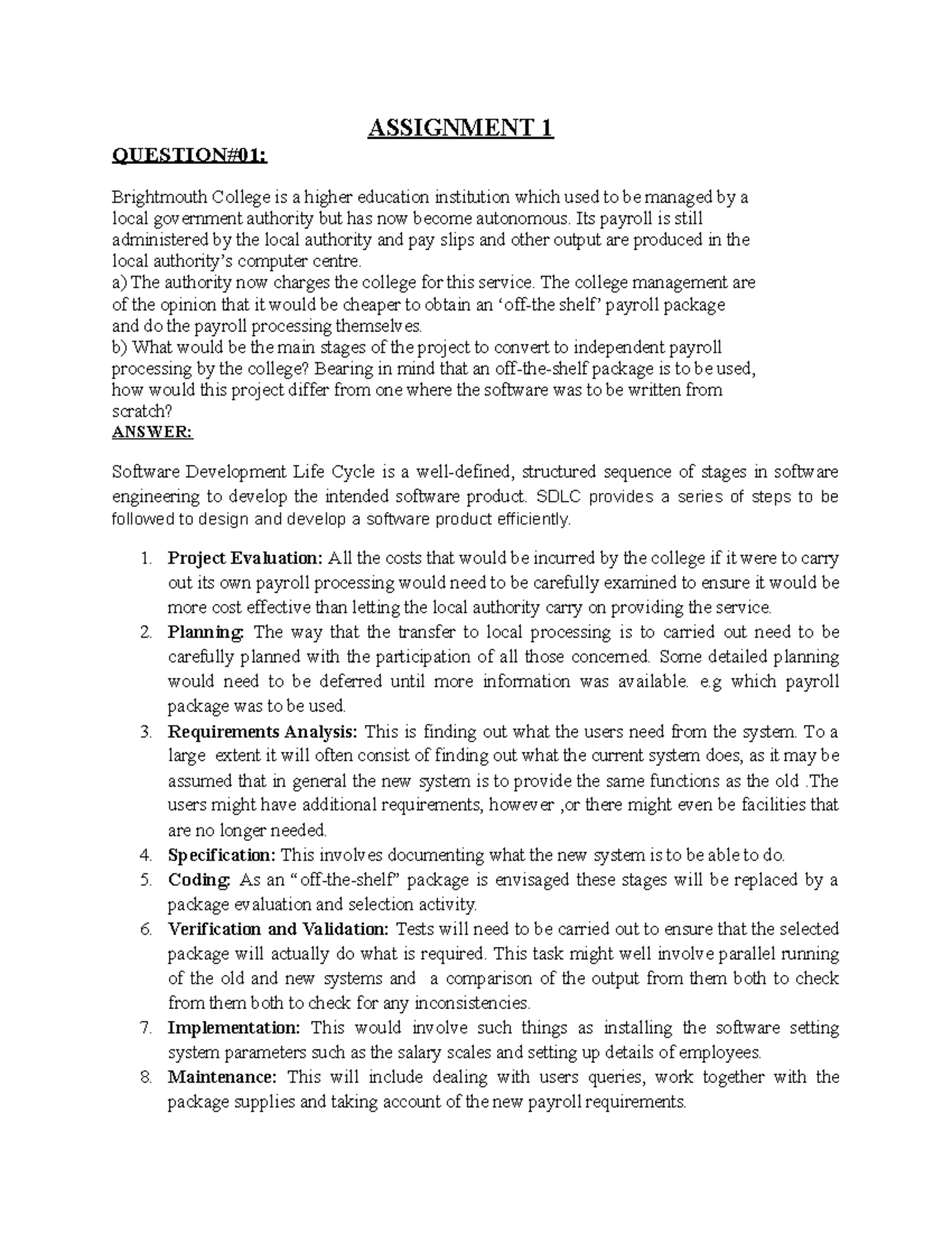 Assignment 1 spm - Dr Ahmed Mehmood - ASSIGNMENT 1 QUESTION#01 ...