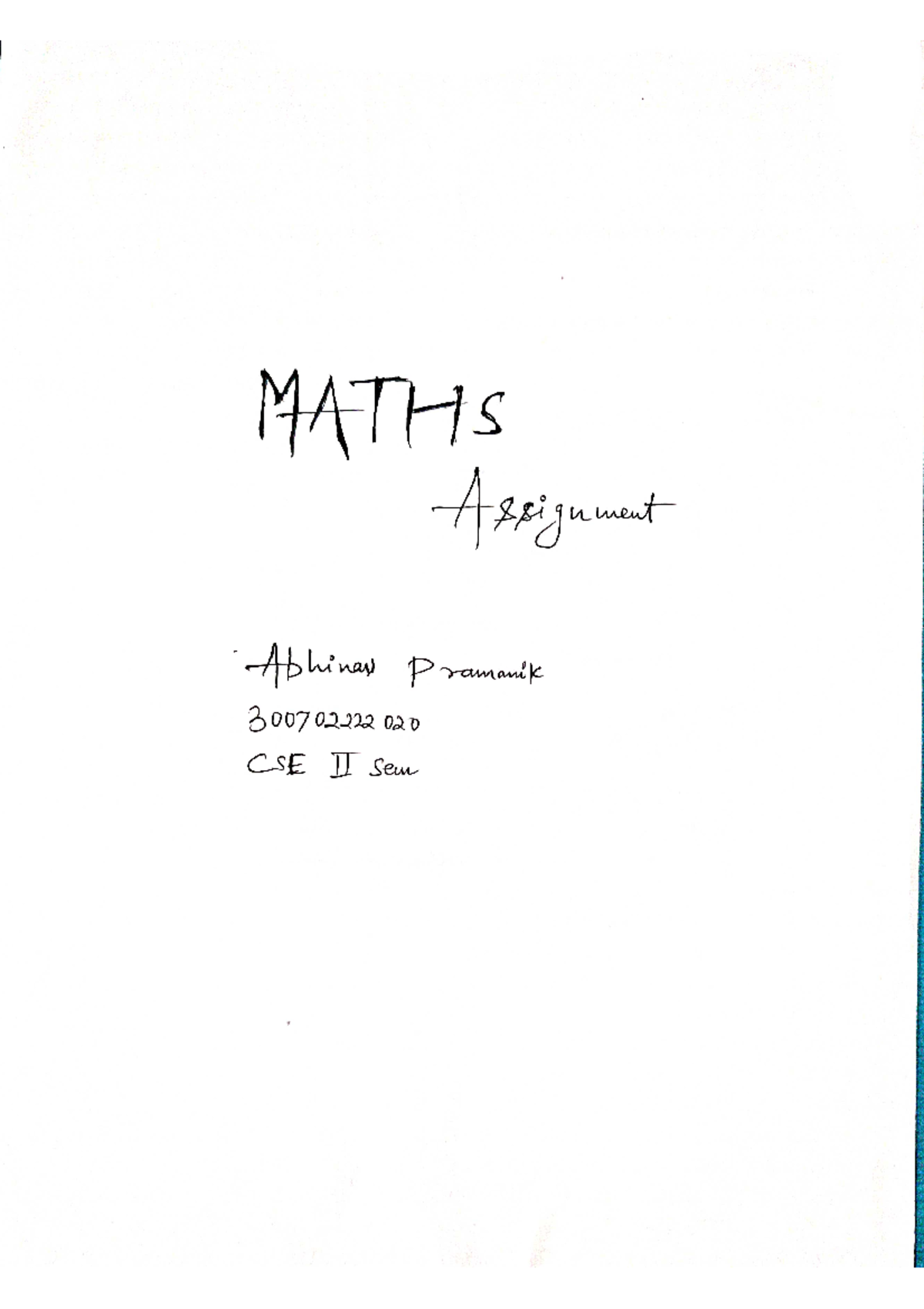 Abhinav Pramanik Maths assignment 5 - B.Tech Computer Science and Engineering - Studocu