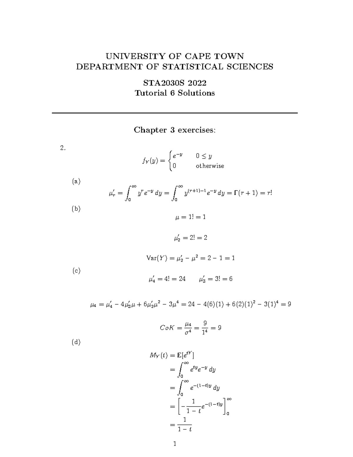 STA2030S 2022 Tutorial 6 Solutions - UNIVERSITY OF CAPE TOWN DEPARTMENT OF STATISTICAL SCIENCES ...