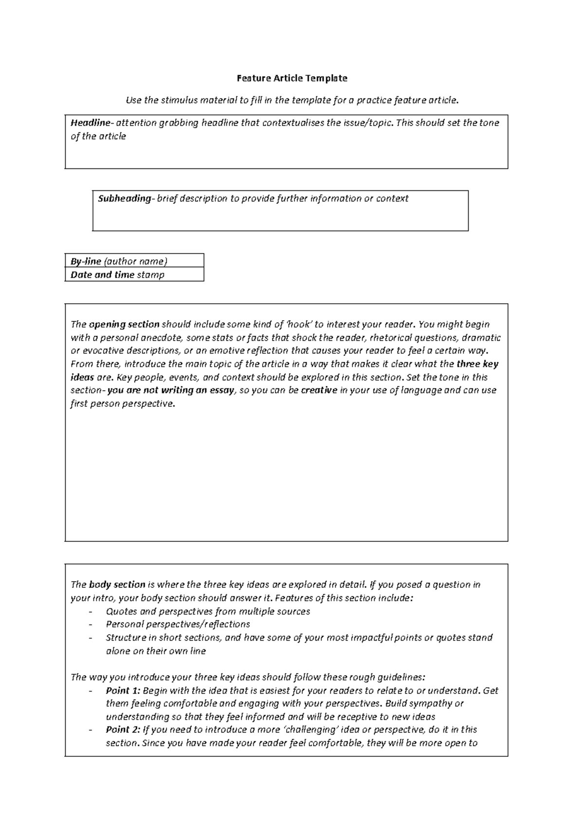 Feature article template - Feature Article Template Use the stimulus ...
