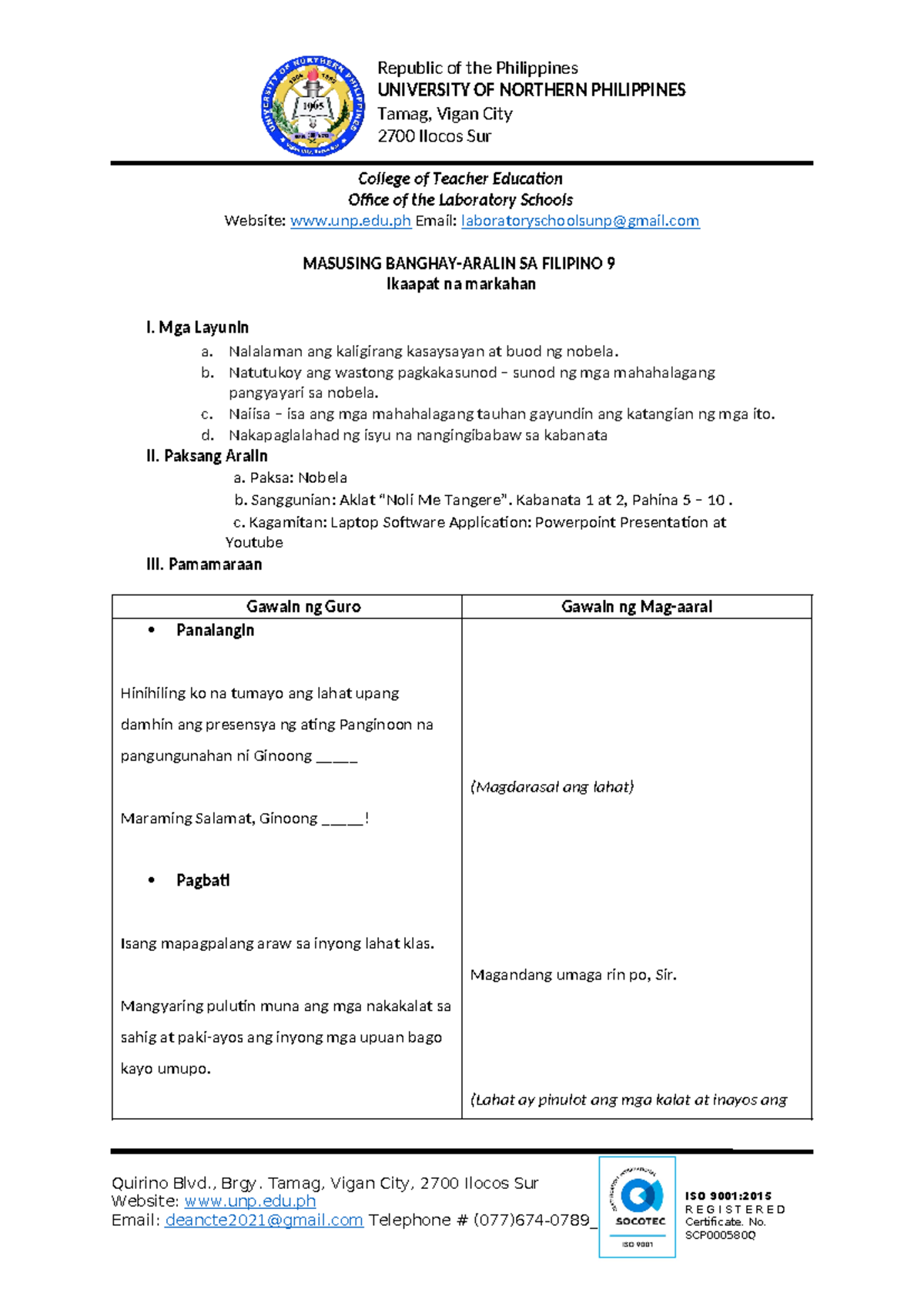 Detailed-Lesson-Plan - ISO 9001: R E G I S T E R E D Certificate. No ...