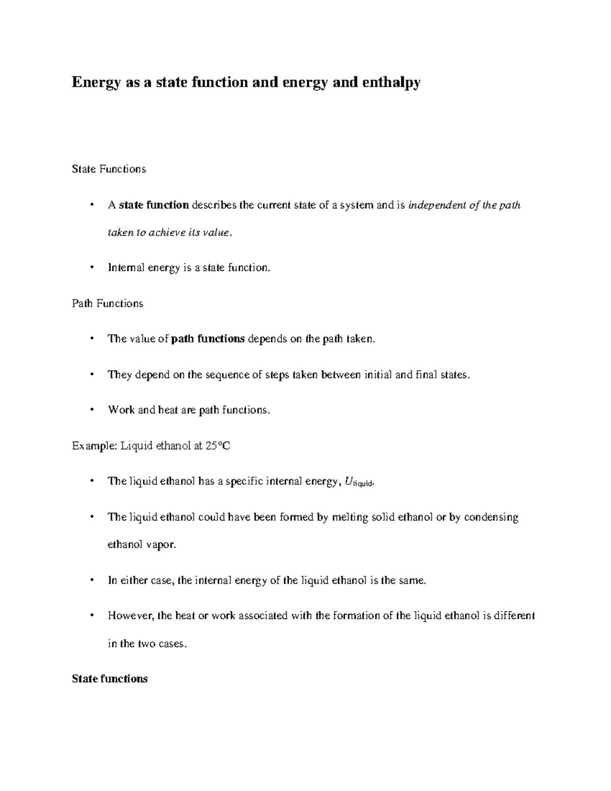 Energy As A State Function And Energy And Enthalpy Internal Energy Is A State Function Path