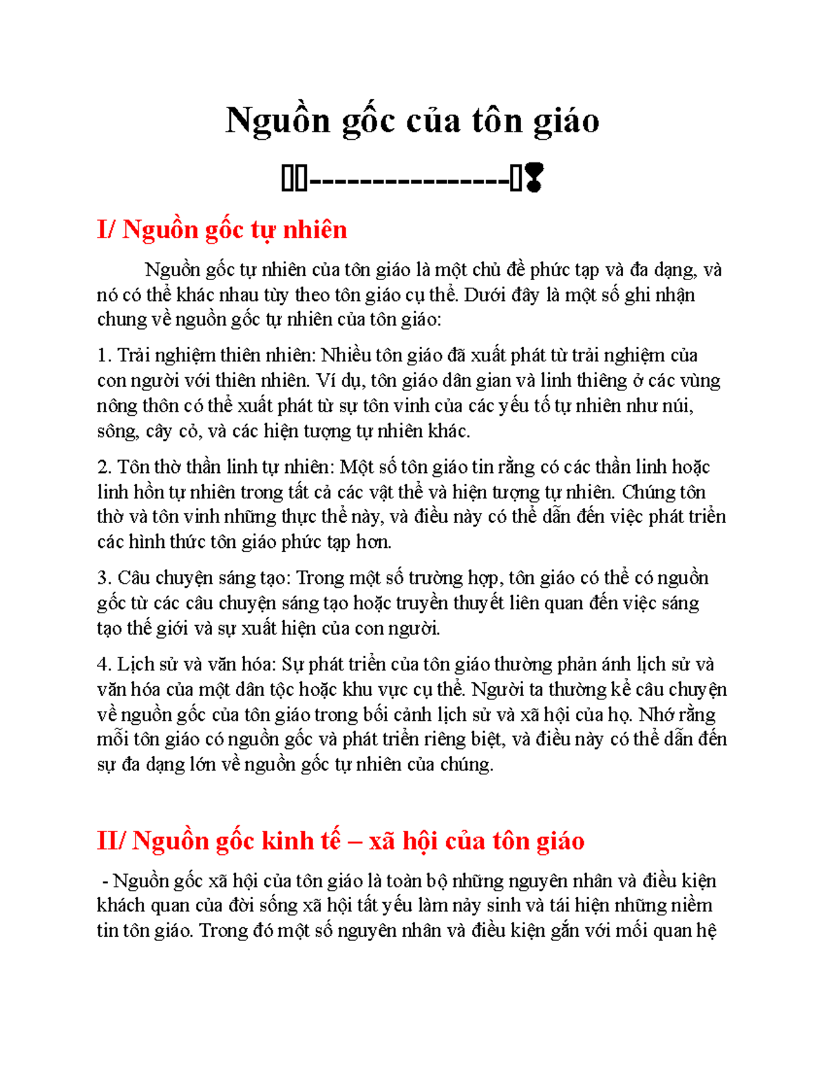 Nguồn gốc của tôn giáo - fgjk - Nguồn gốc của tôn giáo - I/ Nguồn gốc ...