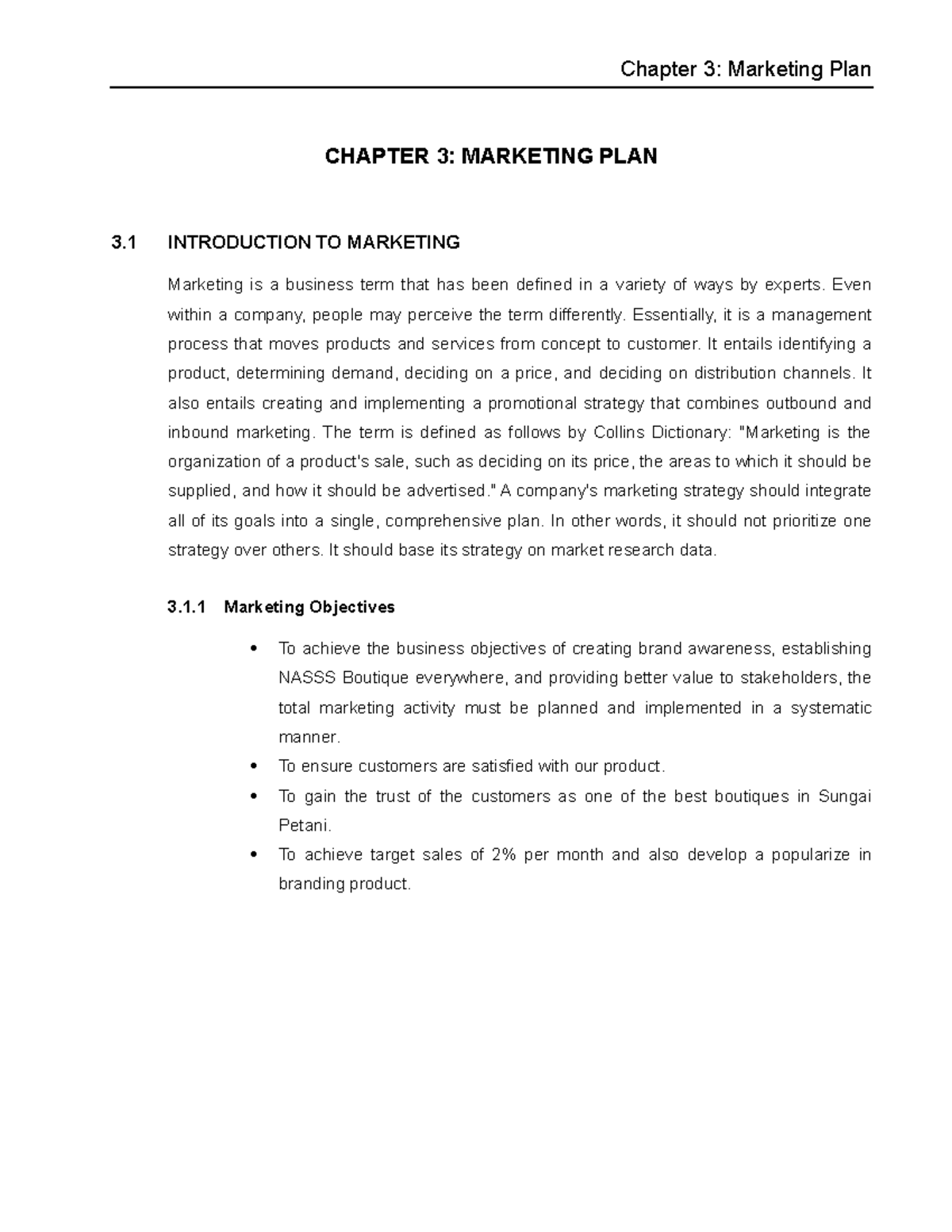 Chapter 3 Marketing Plan Amended 2 - CHAPTER 3: MARKETING PLAN 3 INTRODUCTION TO MARKETING ...