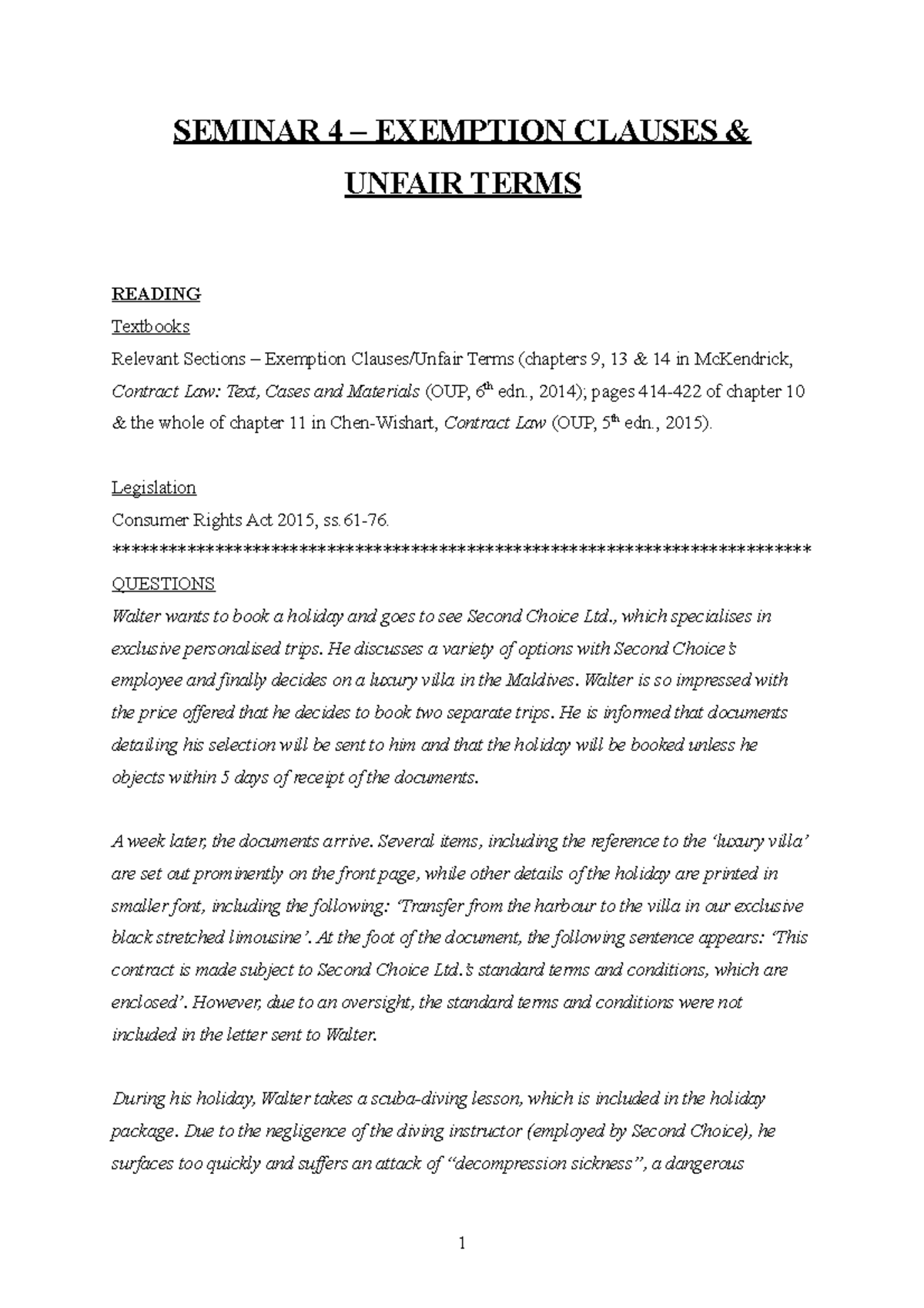 4 - Exemption Clauses & Unfair Terms essay - LAW-4006B - UEA - Studocu