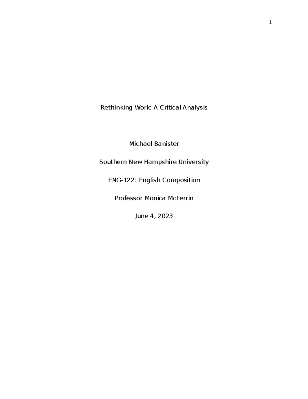 Rethinking Work DONE - Final Assignment - ENG122 - SNHU - Studocu