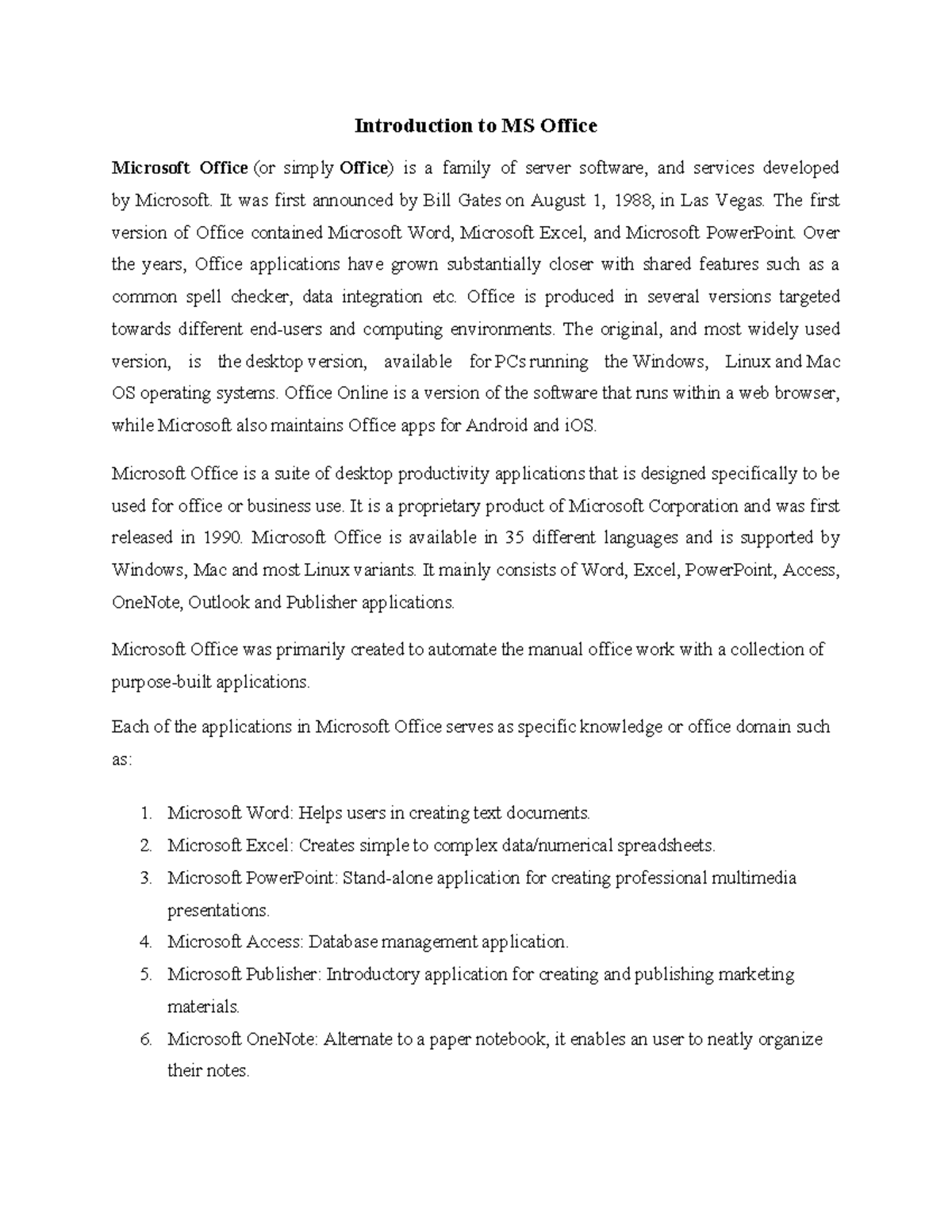 Introduction to MS Office - Introduction to MS Office Microsoft Office ...