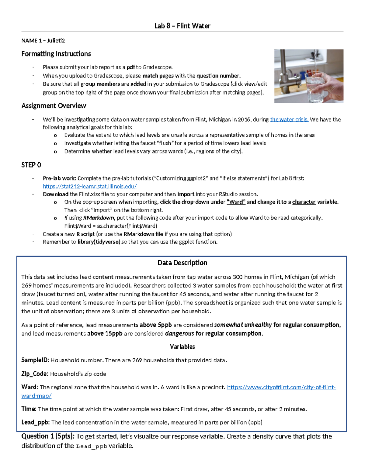 Lab 8 - Flint - Instructions - Lab 8 – Flint Water NAME 1 – Julieti ...