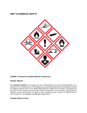 UNIT VI Chemical Safety - UNIT VI CHEMICAL SAFETY Ov e rv ie w ...