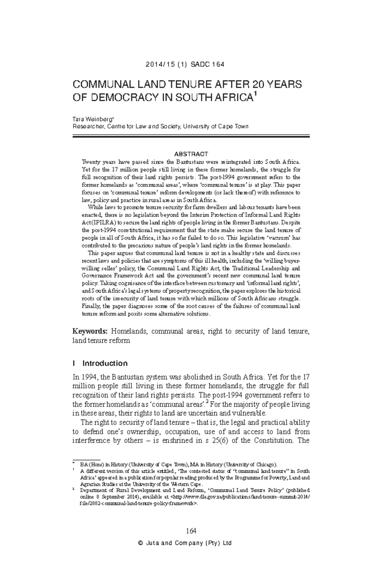 Communal LAND Tenure After 20 Years - 164 COMMUNAL LAND TENURE AFTER 20 ...