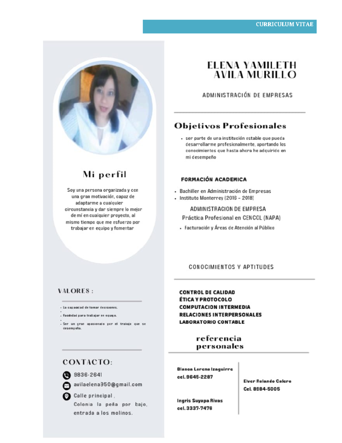 Curriculum Vitae Elena Murillo - Analisis y Diseño de Sistemas - Studocu