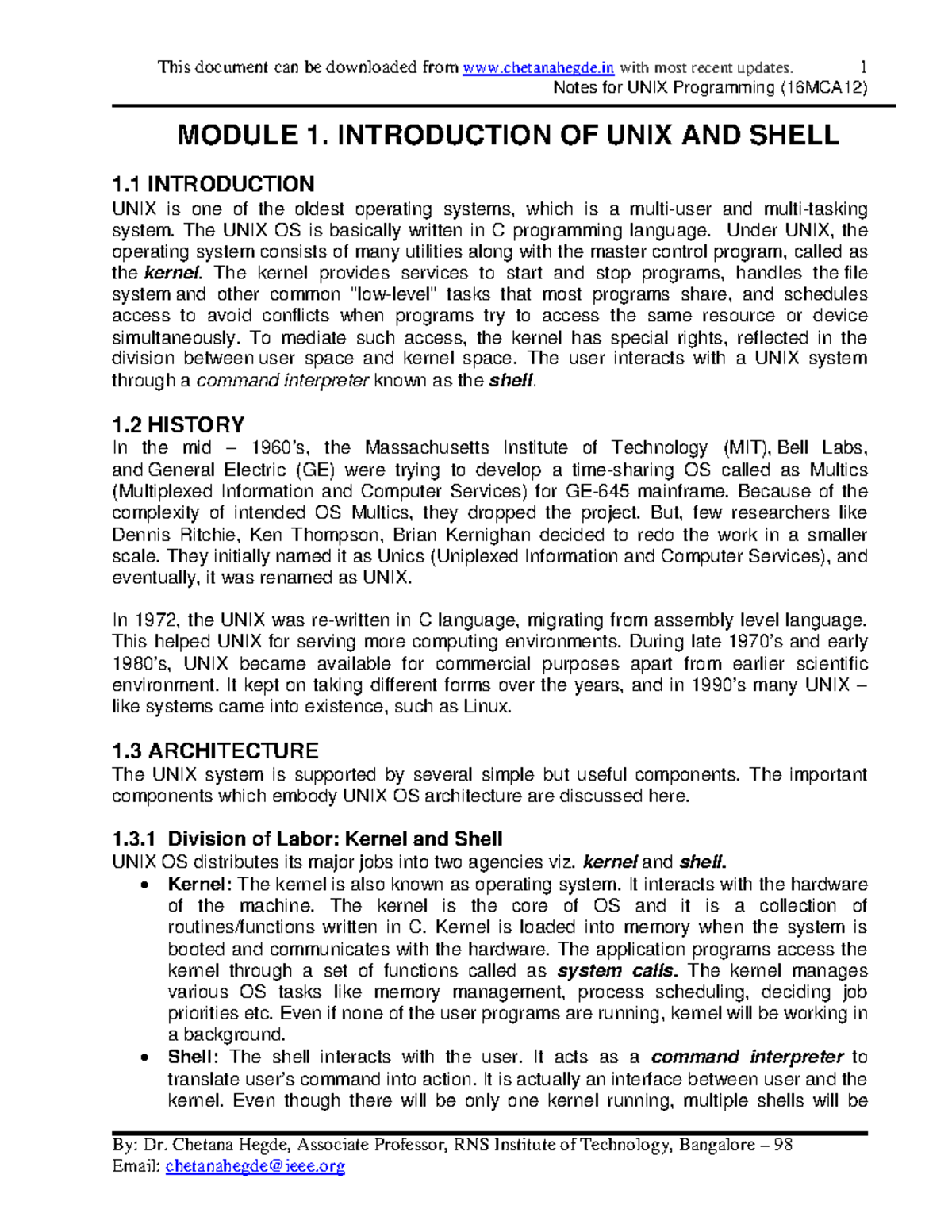 Module 1 16mca12 Unix Notes For Unix Programming 16mca 12 By Dr 5935