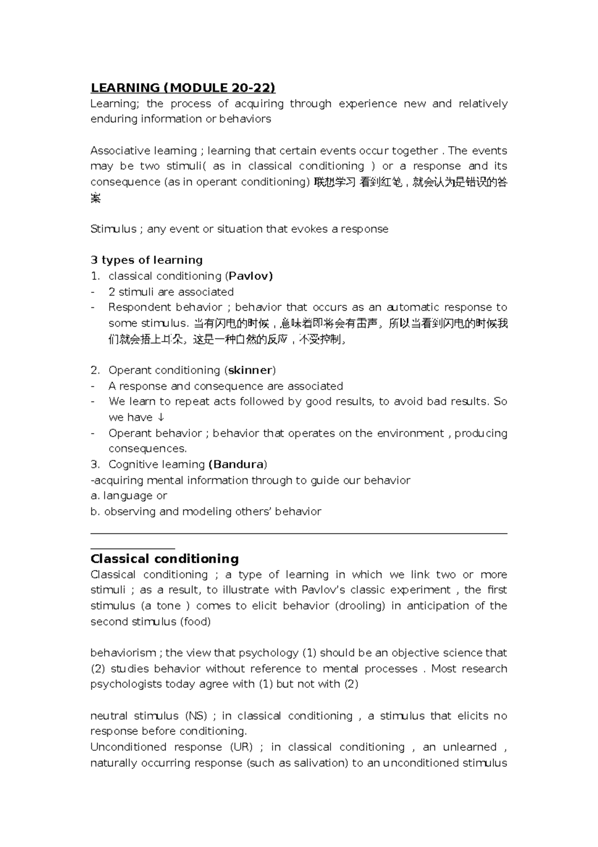 Test 2 -REVIEW FOR PSYC TEST 2 - LEARNING (MODULE 20-22) Learning; the ...