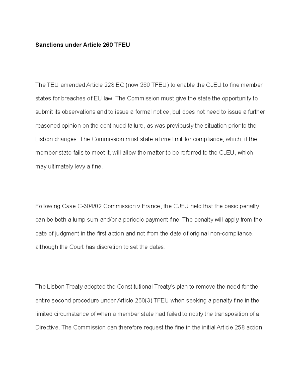 Sanctions under Article 260 TFEU - The Commission must give the state ...