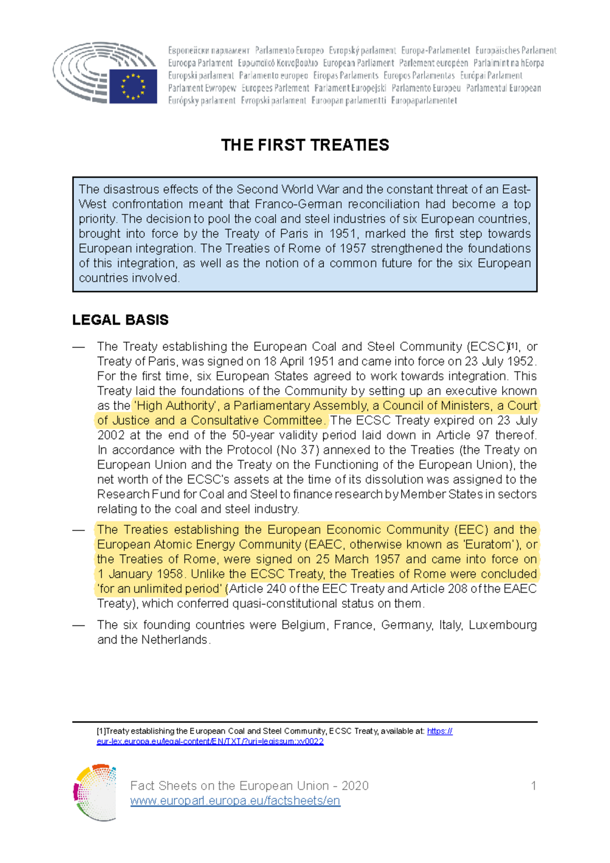 ECSC AND EEC Development - Fact Sheets on the European Union - 2020 1 ...