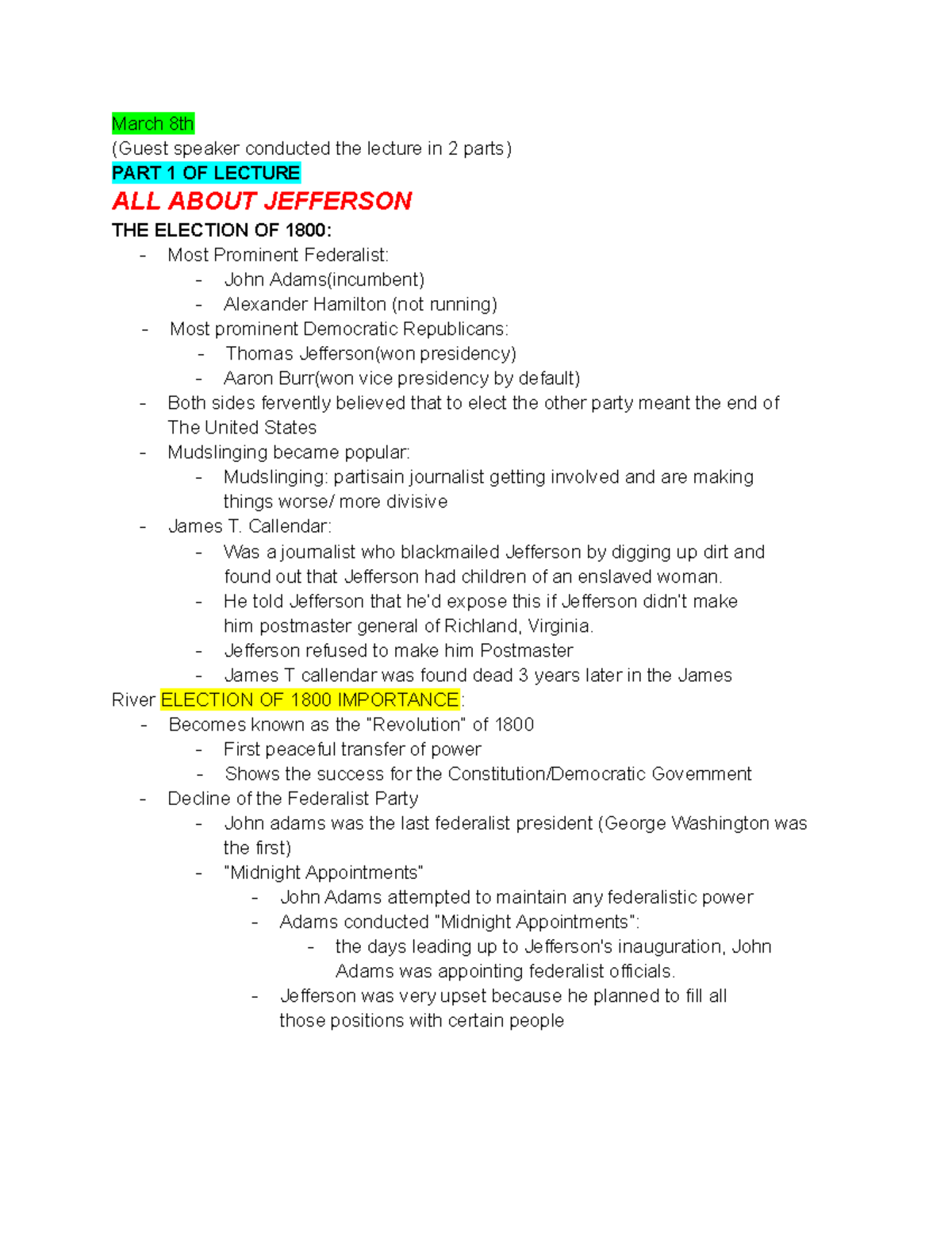 March 8th Part 1 of Lecture - March 8th (Guest speaker conducted the ...