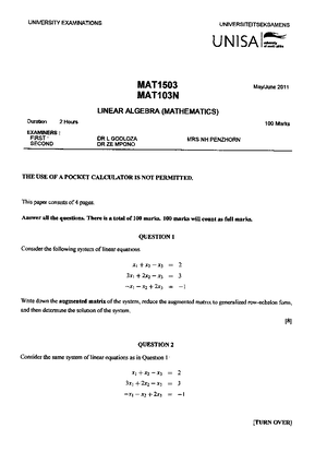 MAT1503 EXAM Revision - Exam papers - MAT1503 - Unisa - Studocu