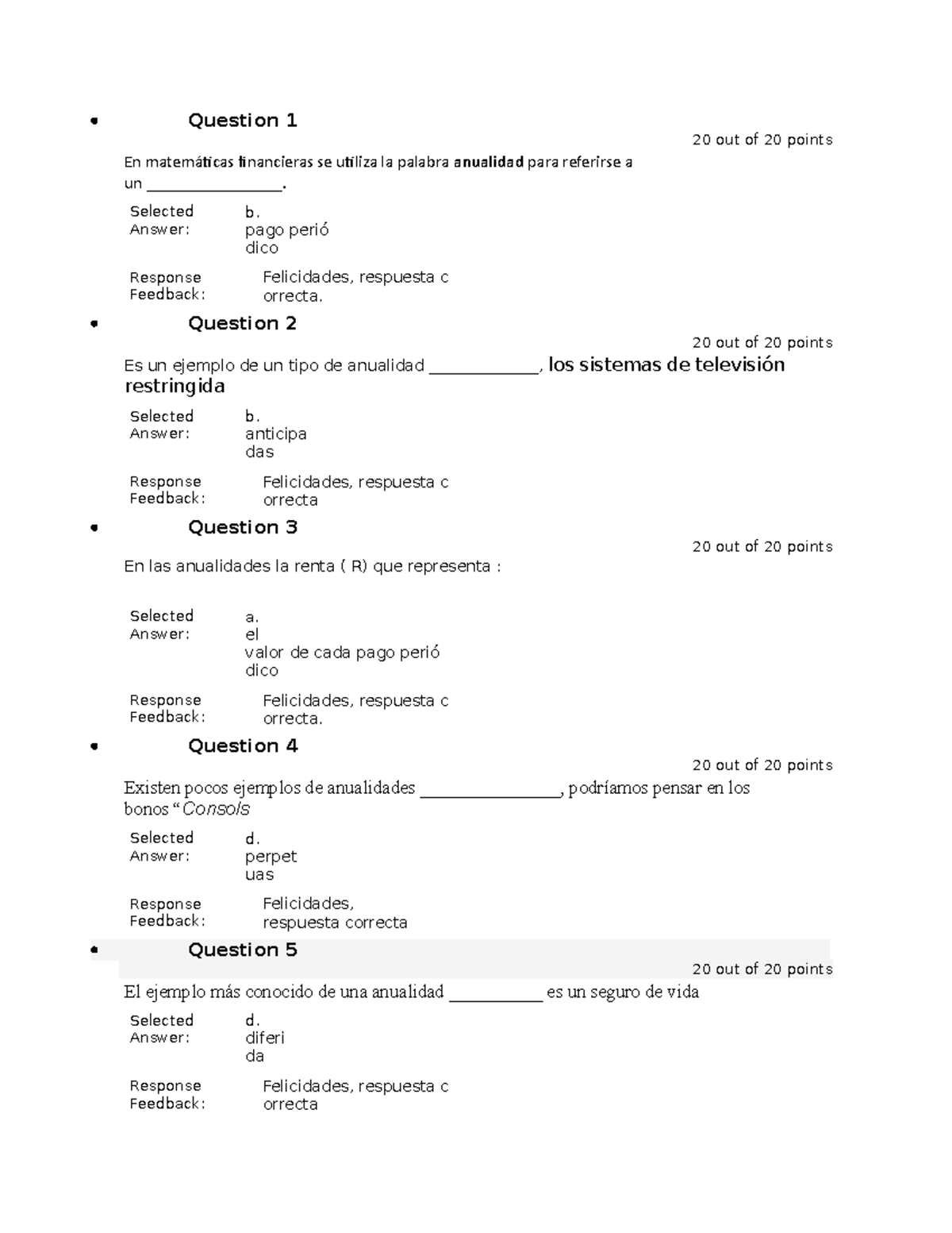 Matematicas Financiera examen Semanal 3 Question 1 20 Out Of 20