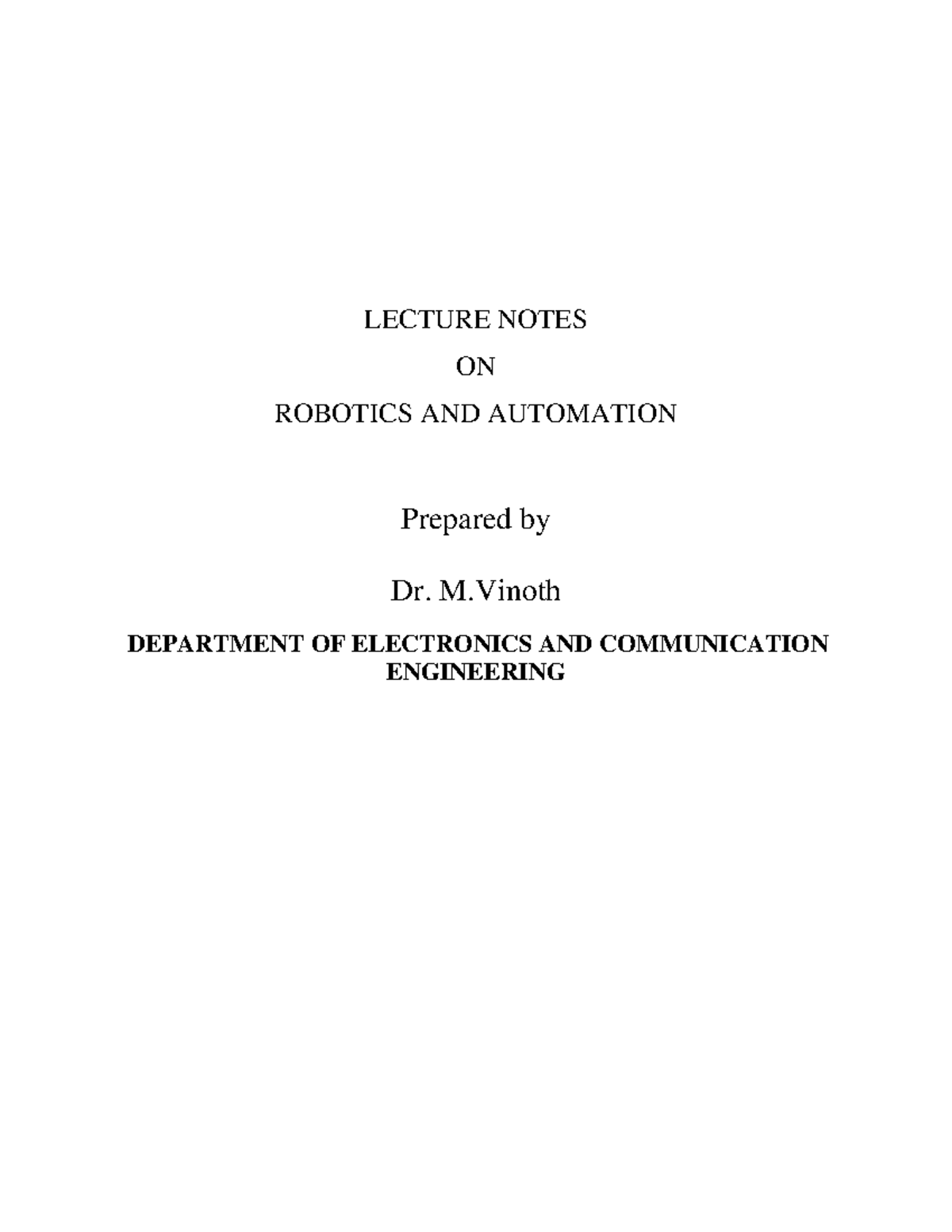 Robotics and Automations material M Vinoth Kumar - LECTURE NOTES ON ...