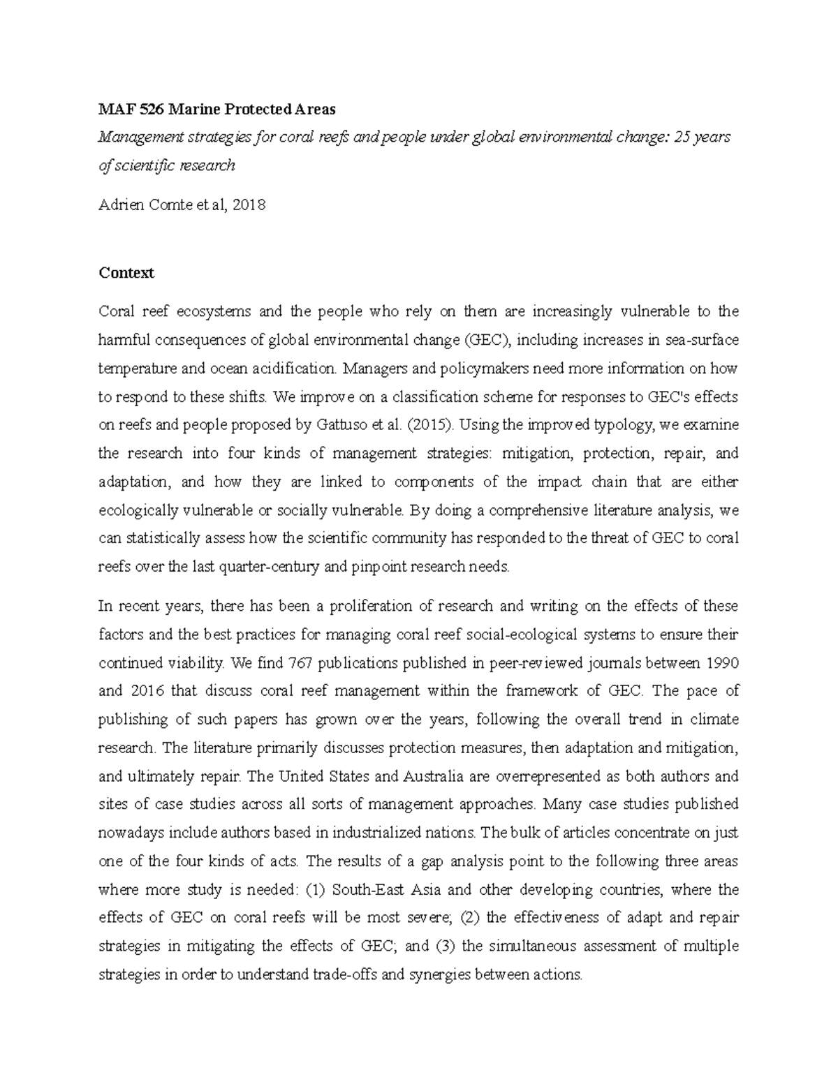 Summary 1 - example of summarizing the course from journal. - MAF 526 ...