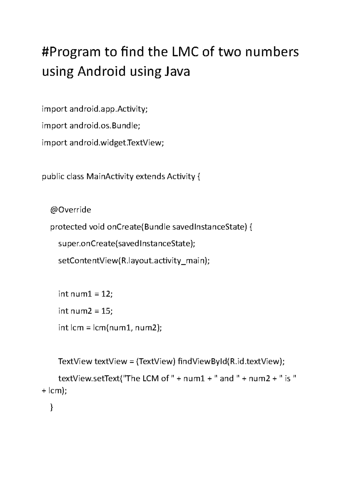 Lmc Of Two Numbers Using Android Using Java Program To Find The Lmc Of Two Numbers Using