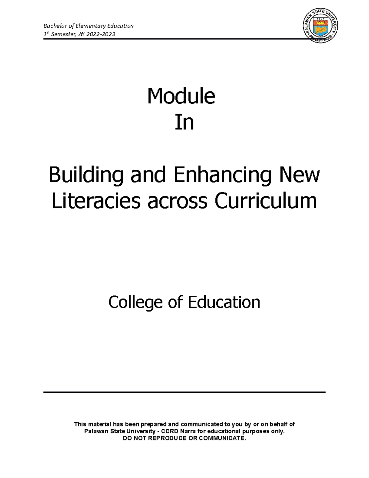 Module 1 ED3 Literacy - kimberly Ardais - Bachelor of Elementary ...