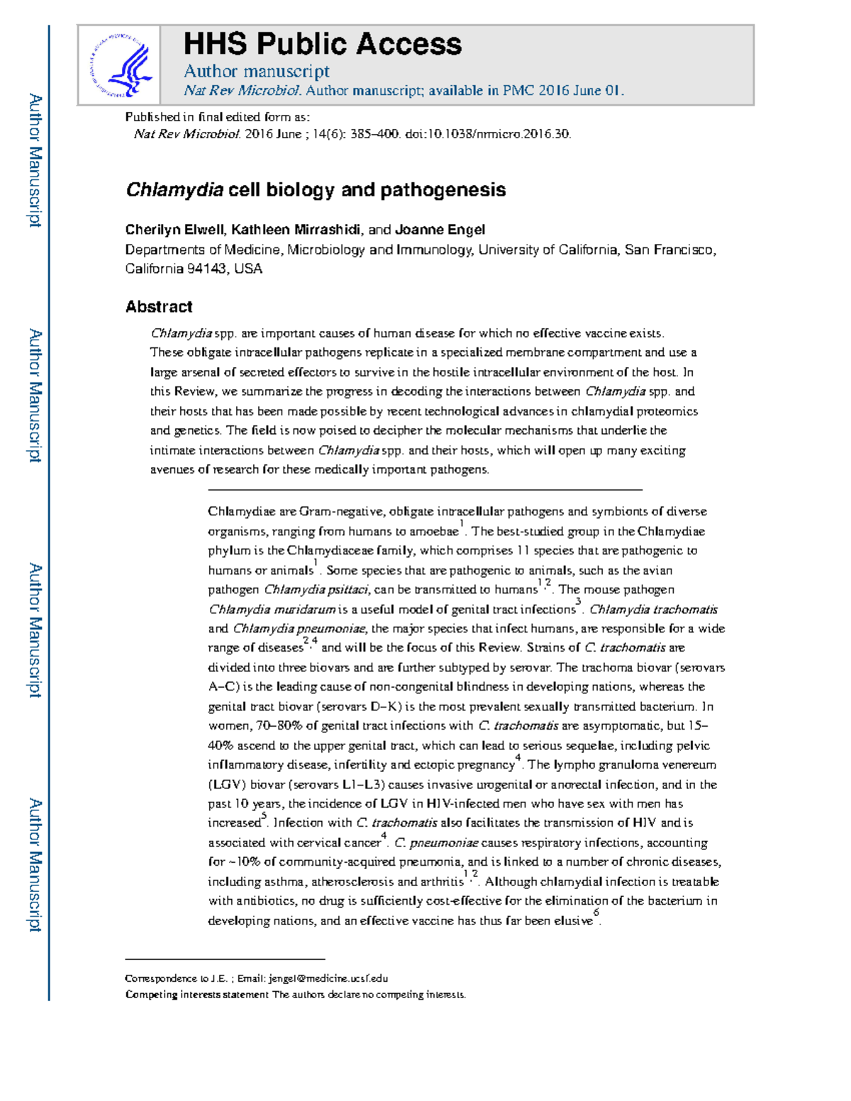 Chlamydia Cell Biology and pathogenesis Elwell et al 2016 - Chlamydia ...